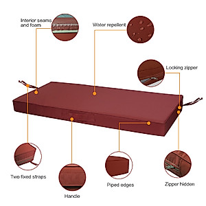 Faible Poisson Outdoor Bench Cushion and Replacement Cover, 60 x 18 Inch Waterproof Porch Swing Cushions with Handle and Anti-Slip Straps for Garden Patio Furniture