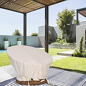 Papasan Chair Cover, 420D Thicken Waterproof Outdoor Papasan Pation Chair Covers, Papasan Chair Slip Covers With Handles, Ventilation Holes, Adjustable Fixed Wind Straps-54" Dia × 39" Height, Beige