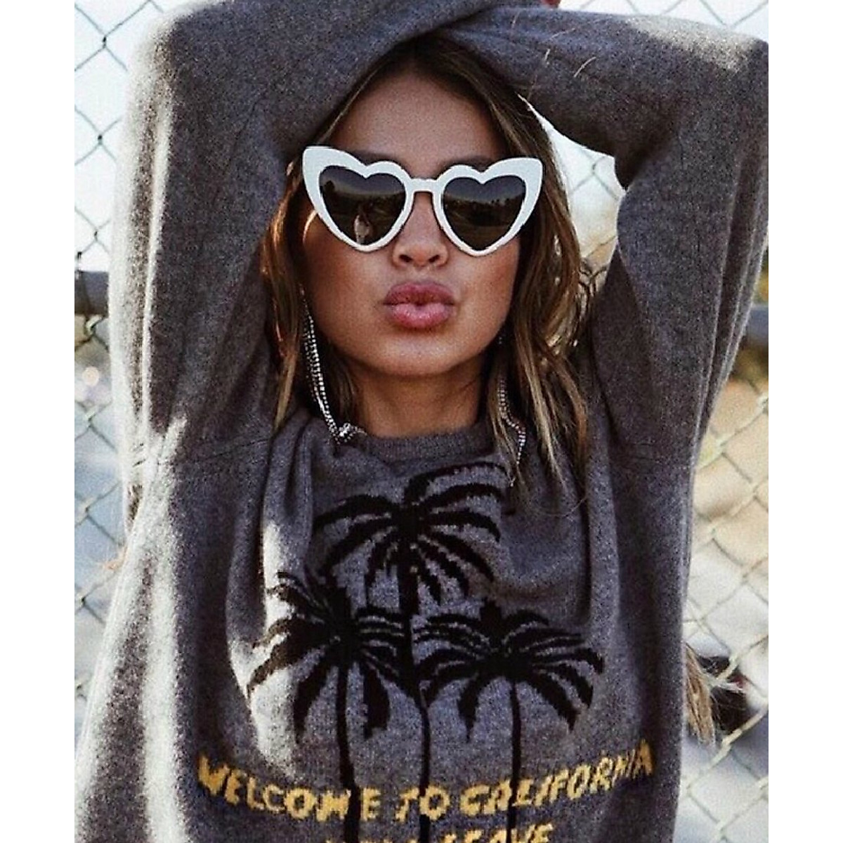 EHH - Heart Shaped Cateye Sunglasses (White, Smoke)