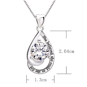 ALOV Jewelry Sterling Silver "She believed she could so she did" Cubic Zirconia Pendant Necklace