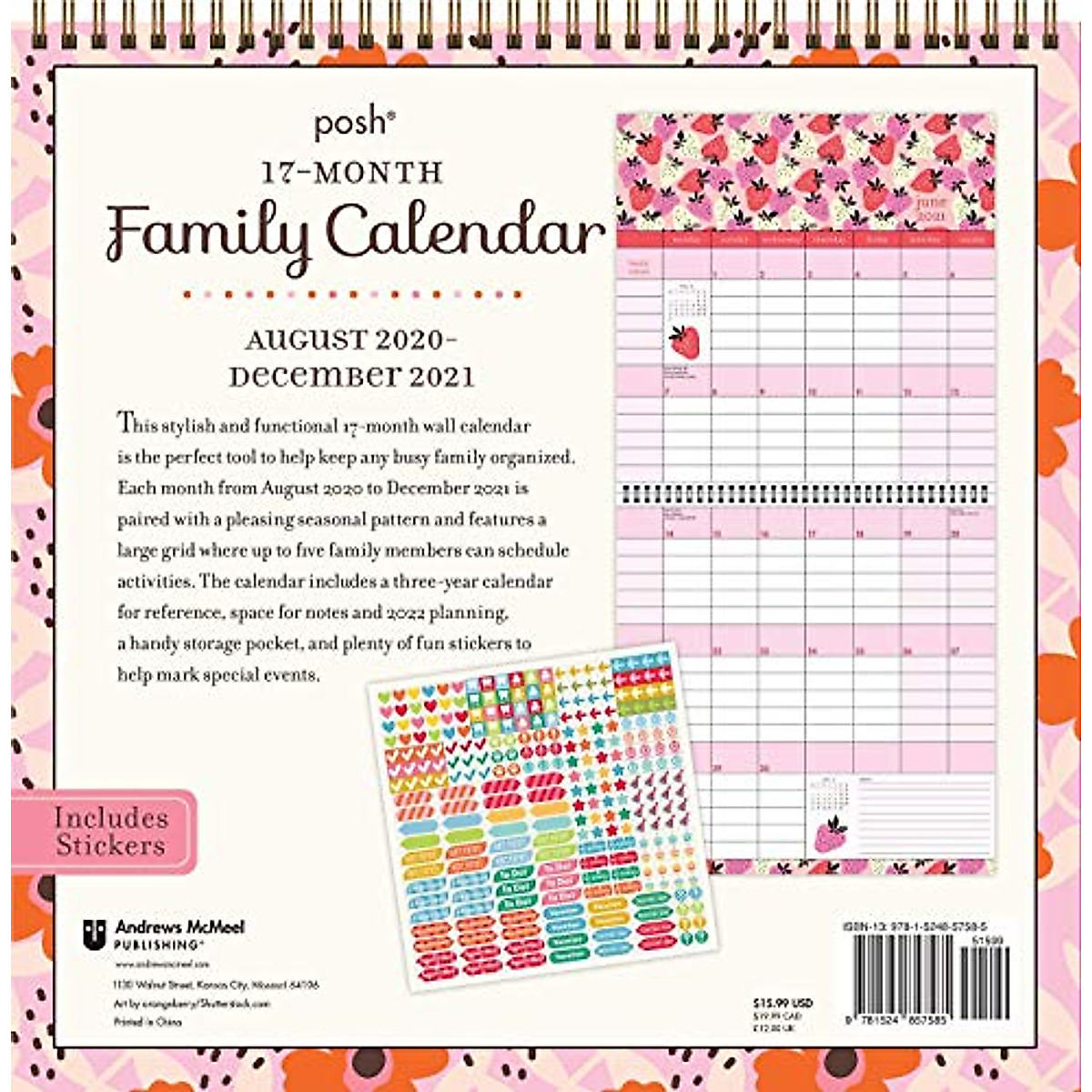 Posh 17-Month 2020-2021 Family Wall Calendar