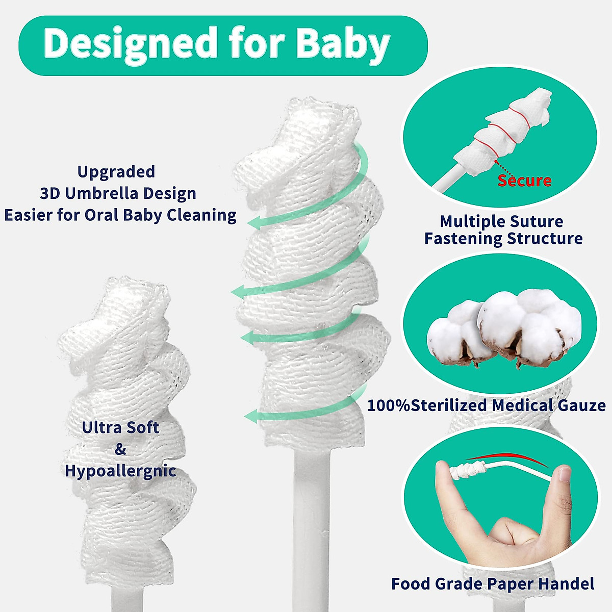 ALARTSNAIL Baby Oral Cleaner, 42Pcs Baby Tongue Cleaner and 1Pc Baby Finger Toothbrush with Case Upgraded Umbrella Brush Head Individual Package Baby Mouth Cleaner Newborn for 0-36 Month Baby