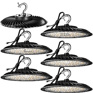 ANTLUX LED High Bay Light 320W 48000lm 5000K High Bay LED Shop Lights with US Plug Equiv.to 1200W MH/HPS High Bay LED Lights AC100-277V-6 Pack