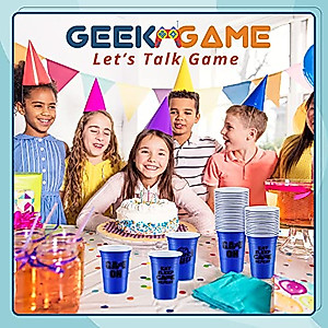 48 Pcs Disposable Video Game Party Plastic Cups, 16 oz Blue Video Game Party Favors Plastic Stadium Cups, Hot Cold Drinks for Kids Gamer Birthday Video Game Party Decorations, 4 Design