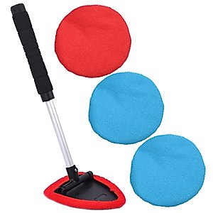 AutoEC Auto Car Windshield Cleaner, Extendable Handle Window Cleaner Brush Kit Comes with 4 Packs Washable and Reusable Pads（2 Wet Use 2 Dry Use）