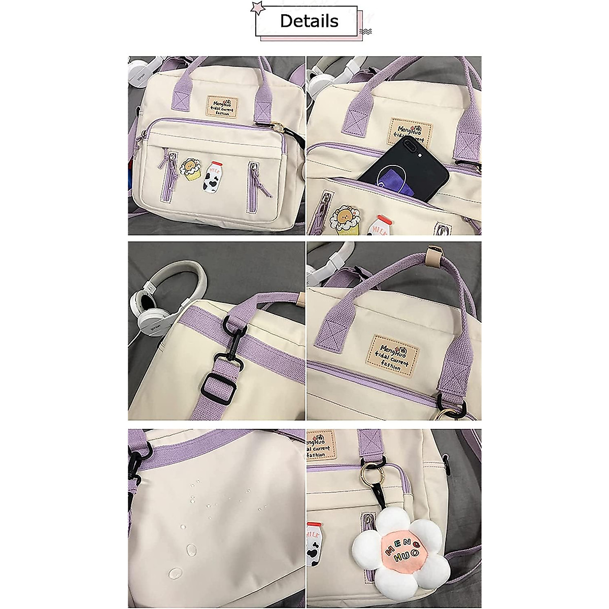 MUSICARD Girls Kawaii Backpack with Cute Pins and Pendant, Japanese Schoolbag Aesthetic Rucksack with Accessories for Teens