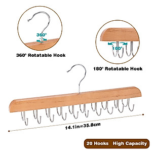 XCX Tank Top Hanger with Rotable Metal Hooks, Wooden Rotatable Bra Hanger, Closet Hanger Organizer for Bras, Camisoles, Bathing Suits, Belts, Carves, Ties (Wood, 2 Pack)