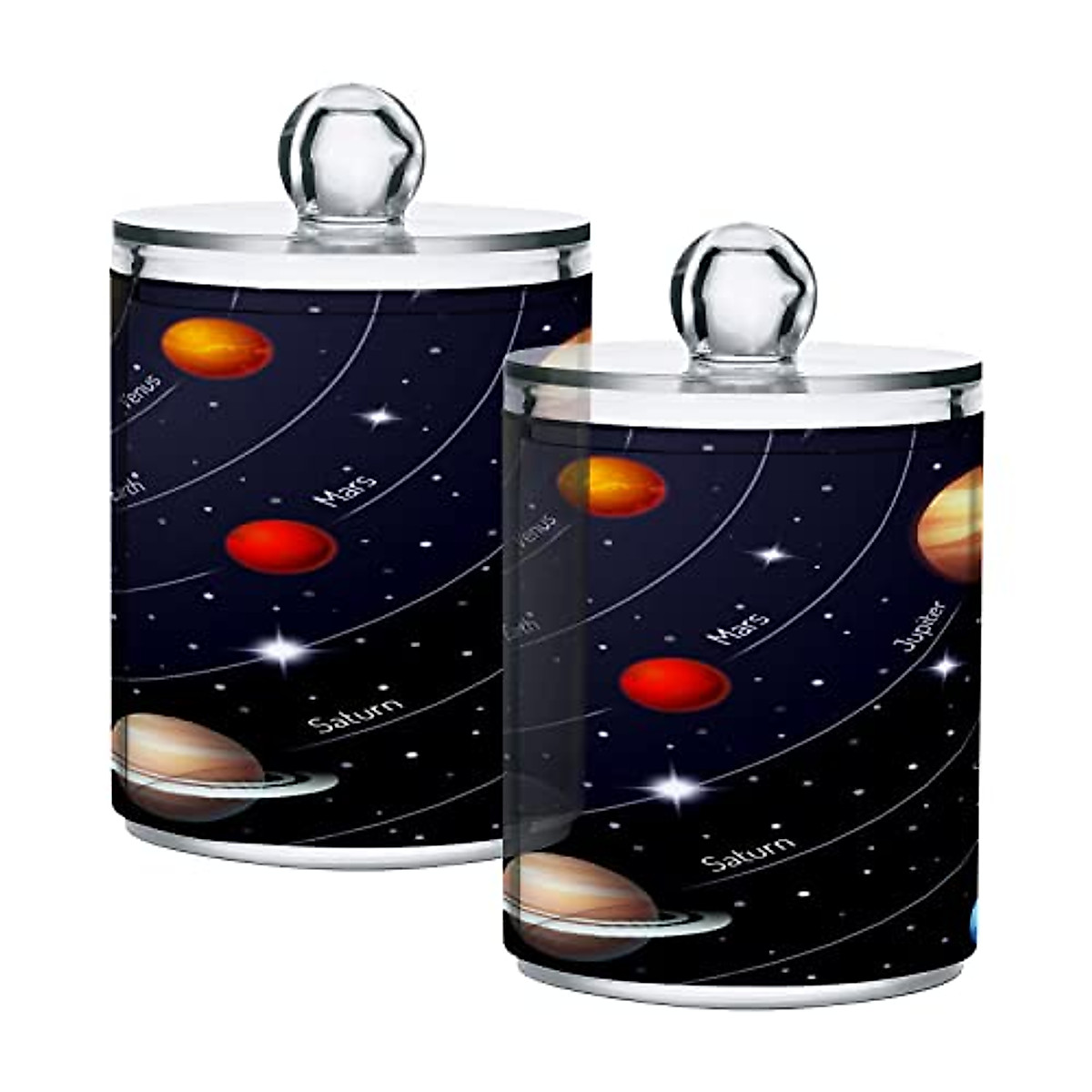 Solar System Galaxy 2 Pcs Qtip Holder Outer Space Organizer Dispenser Storage Canister Plastic Apothecary Jars Bathroom Vanity for Cotton Swab Ball Pads Floss