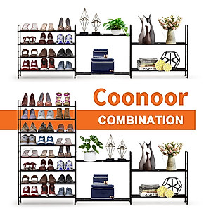 Coonoor 4 Tier Shoe Rack,Stackable and Adjustable Multi-Function Wire Grid Shoe Organizer Storage,Black
