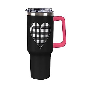 Racing Checkered Flag Heart 40 Oz Car Cup Stainless Steel Travel Mug Leak-Proof Insulated Tumbler with Handle Light Rose Red-style