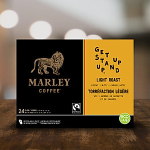 Marley Coffee Get Up Stand Up, Fairtrade Certified, Light Roast Coffee, Keurig K-Cup Brewer Compatible Pods, 24 Count