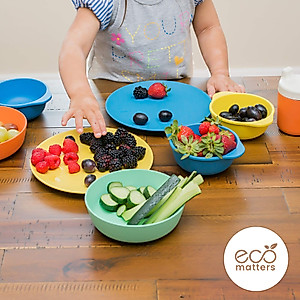 ECO MATTERS【Microwave Safe】Bamboo Toddler Plates - 4 pc Set - Best Eco-Friendly Dinnerware Plate Pack for Children, Dishwasher and Microwave Safe - Natural, BPA Free, Non-Toxic