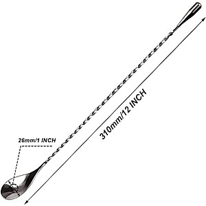 YeeTeching 12 Inch Stainless Steel Cocktail Stirrer,Bartender Spoon Long Handle Spiral Design Mixing spoon for Home Drink and Small Twisted Bar Spoons Silver-2pack