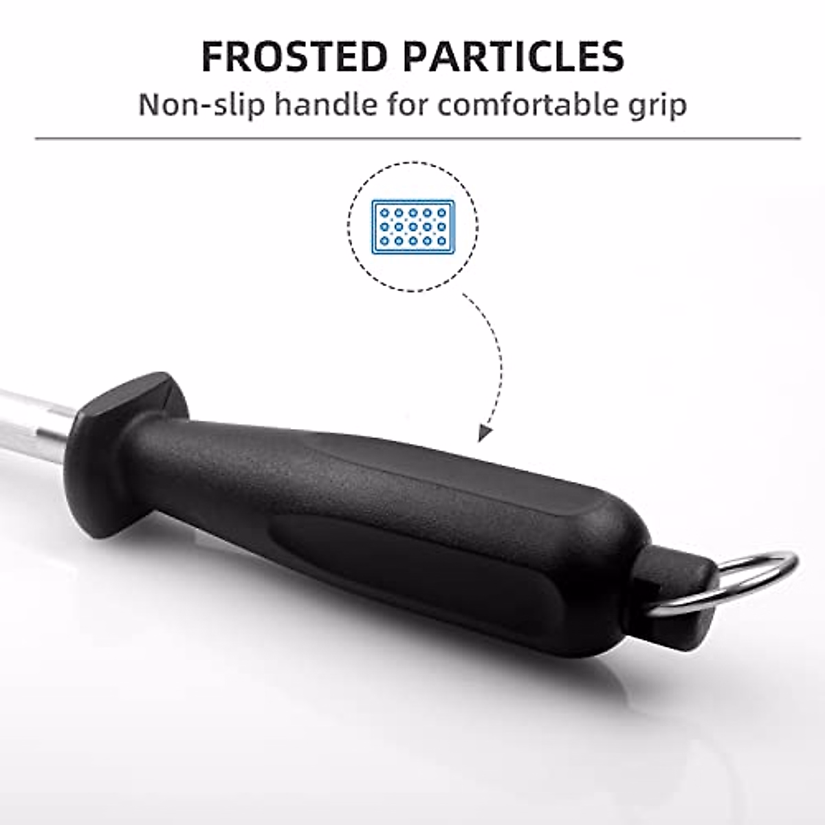 SIHUUU Carbon Steel Black Knife Sharpening Steel with Hanging Holes,10 Inch