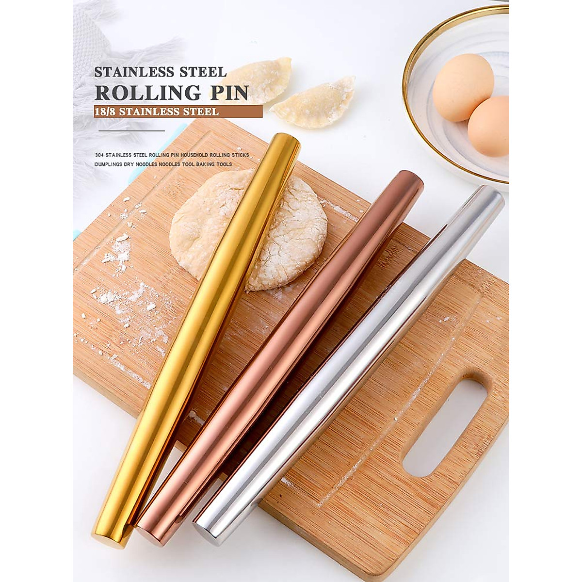 Meisha Stainless Steel Rolling Pin Rainbow Metal Non Stick Dough Roller for Baking Pizza Pastry Dough, Pie Crust & Cookie - Kitchen Cuisine Utensil Smooth Tools - 13 Inches