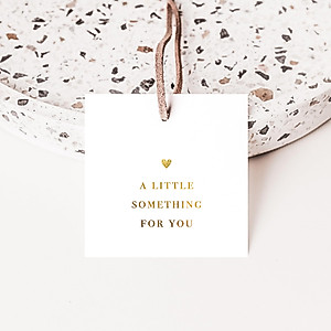 ThreeKin Pack of 50 Gold Foil Thank You Gift Tags, 2.5" Square, Pre-Punched Hole, Perfect Thank You Tags for Weddings, Parties, Baby Showers, Events | Hanging Tags for Gift Wrapping