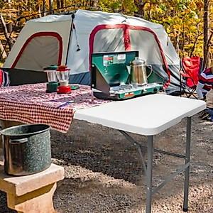 CAMP SOLUTIONS Bi-Folding Table 4 FT, Plastic Portable Tables for Dining Parties Card Picnic Camping, Granite White