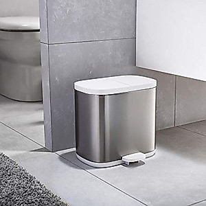 Joseph Joseph Split Step Trash Can Recycle Bin Dual Compartments Removable Buckets, 1.6 Gallon/6 Liter, Stainless Steel
