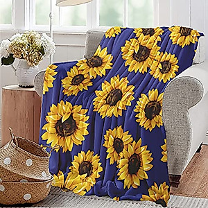 Positive Sunflower Blanket Gifts for Girls Boy, Blue Floral Throw Blanket Sunflower Gift for Sunflower Lover Decor Plush Soft Lightweight Flannel Fleece Blankets for Sofa Couch Chair 60x50In Teens