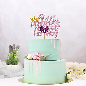 Maicaiffe A Little Princess is on Her Way Cake Topper, Gender Reveal Party - It's a Girl - Girl First Birthday Party Cake Decorations Pink Glitter