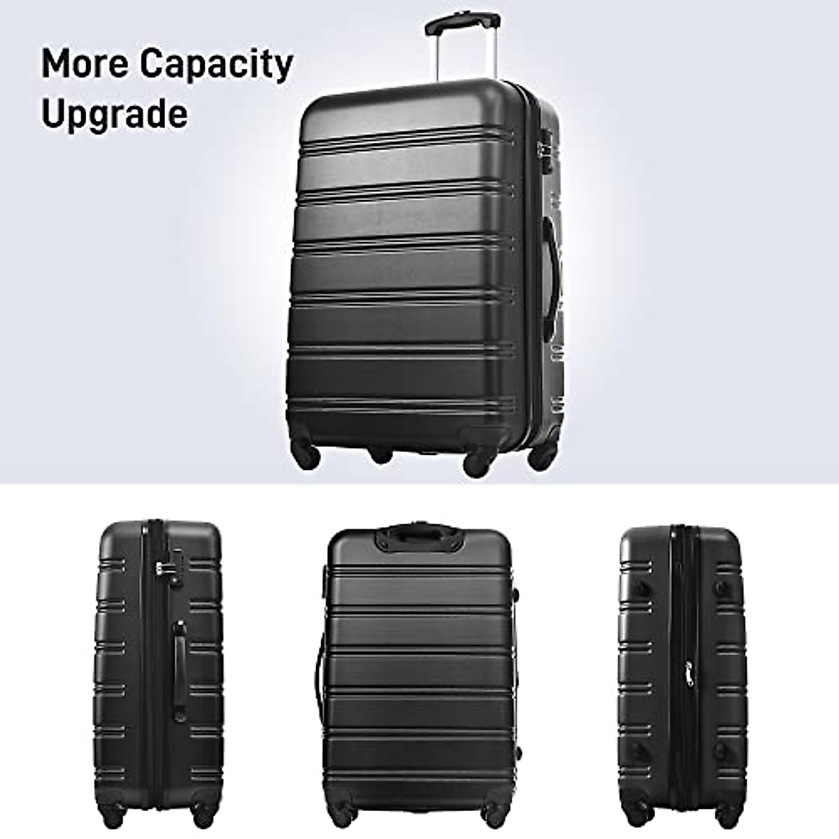 Merax Luggage Sets of 3 Piece Carry on Suitcase Airline Approved,Hard Case Expandable Spinner Wheels (Black)