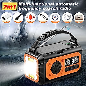 12000mAh Emergency Radio, Hand Crank Radio, Portable Solar Radio AM/FM/NOAA Weather Radio with 2 Solar Panels,3 Charging Methods,SOS Alarm,Flashlight,Phone Charger,Compass,Reading Lamp (Orange)