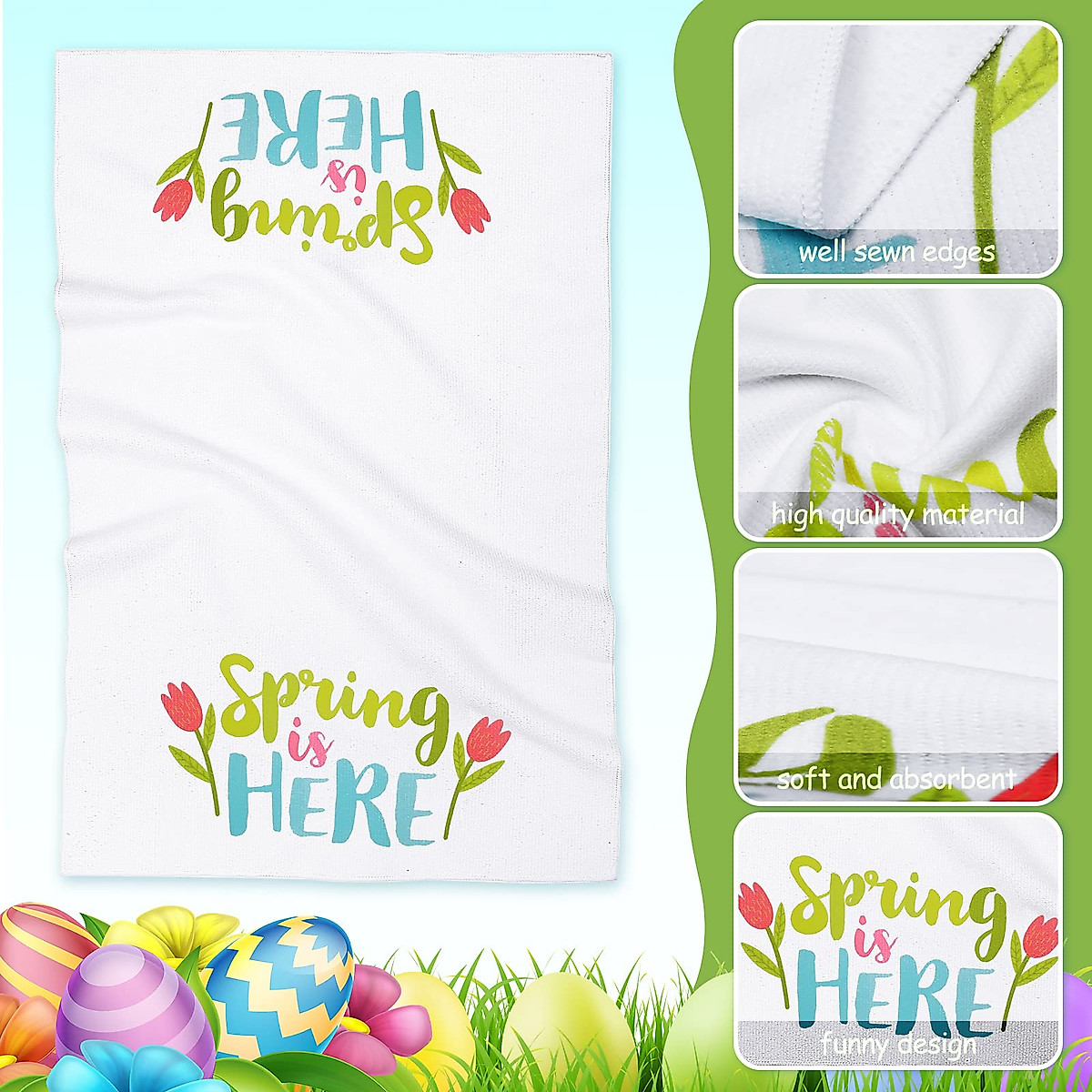 Breling 4 Pieces Easter Kitchen Towels 23.6 x 15.7 inches Easter Bunny Eggs Rabbit Hand Towels Spring Happy Easter Gnomes Kitchen Towels Holiday Cloth Dish Towels for Cooking Baking
