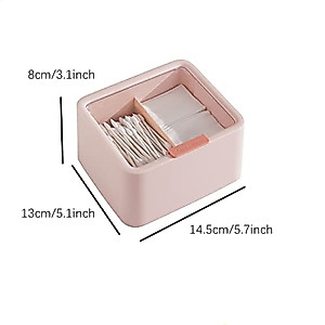 Storage Organizer, Bathroom Organizer Cotton Pad, 2 Grids Separate Cotton Swabs Dispenser, Plastic Storage Box  for Bathroom Home Office Storage (Pink)