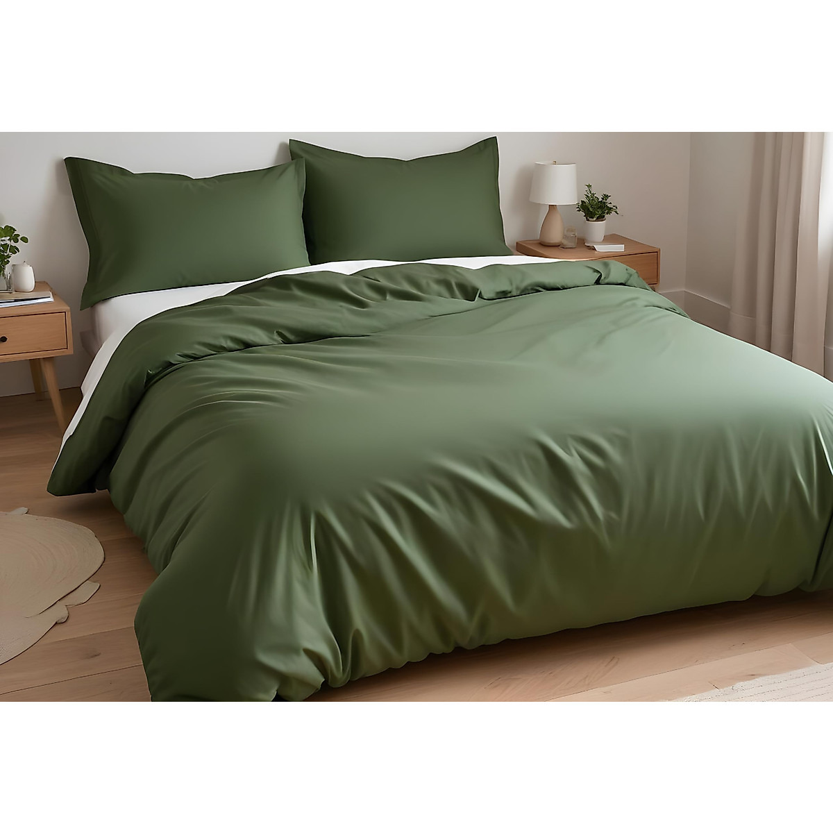 Linenwalas Duvet Cover King Size – 100% Percale Cotton King Duvet Cover Set, 3 Pieces Strong Cool Crisp and Hotel Style Premium Comforter Cover with Button Closure (Avocado Green, 106x90 Inches)