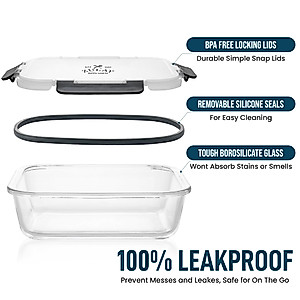 Zulay Kitchen 5 Pack Leak-Proof Glass Food Storage Containers - 36 oz Thick & Durable Glass Meal Prep Containers - Airtight Easy to Clean Glass Storage Containers With Lids