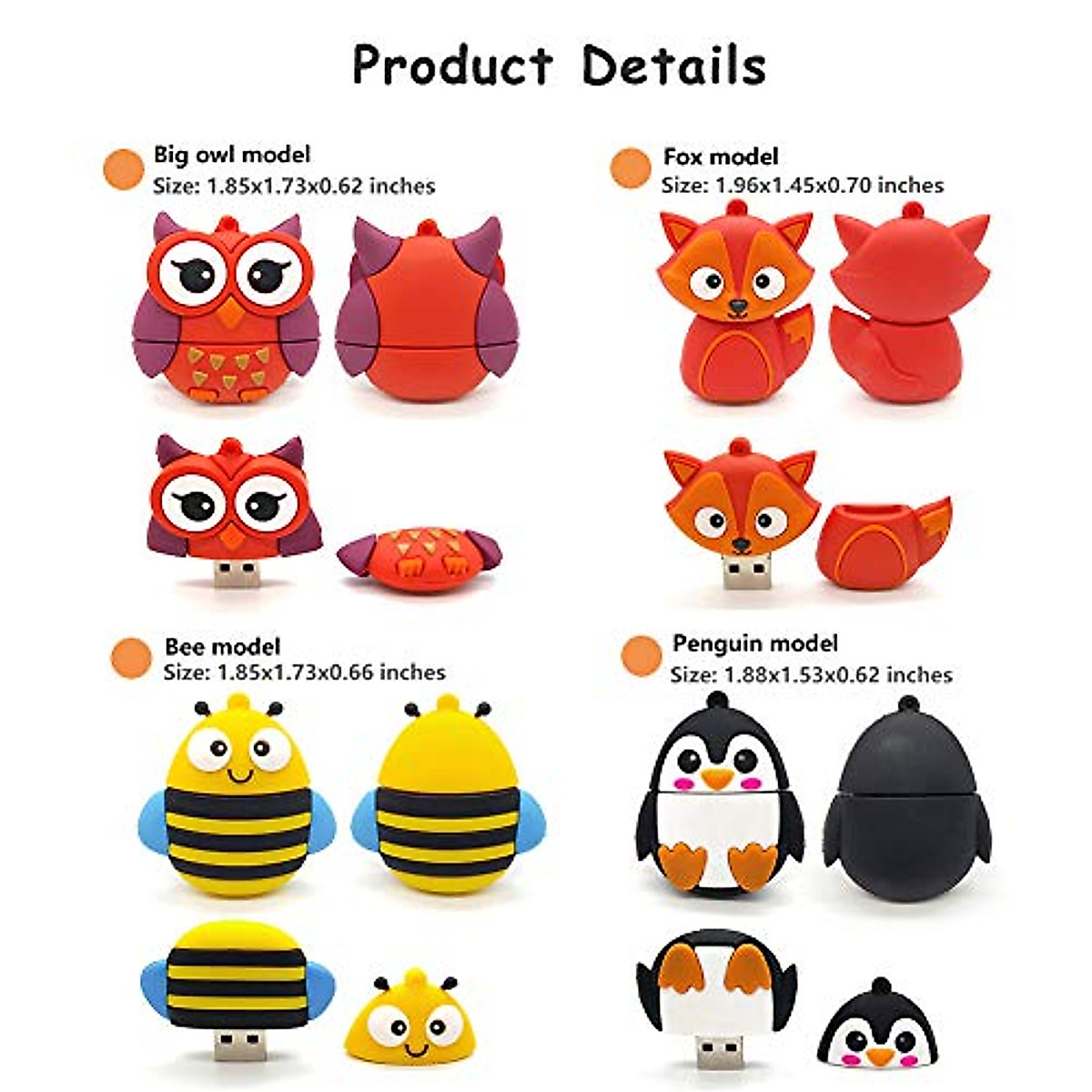 Cute Animal Shaped USB Flash Drive 16GB 5 Pack, Wiedeus Cartoon Memory Stick Student Gifts Novelty Thumb Drives