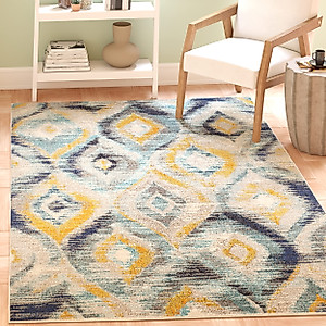 SAFAVIEH Monaco Collection Area Rug - 8' x 10', Blue & Multi, Ogee Trellis Watercolor Distressed Design, Non-Shedding & Easy Care, Ideal for High Traffic Areas in Living Room, Bedroom (MNC242J)