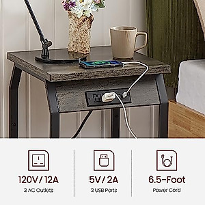 Anwick End Table with Charging Station Set of 2 Side Table with USB Ports and Outlets, Nightstand with Storage, Bedside Tables for Small Spaces, Sofa Side Tables for Living Room Bedroom(Grey)