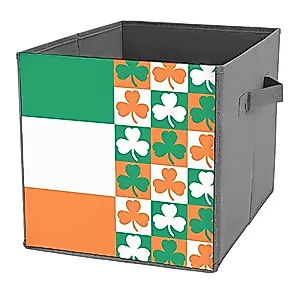 Ireland Flag Shamrock Clover Collapsible Storage Bins Basics Folding Fabric Storage Cubes Organizer Boxes with Handles