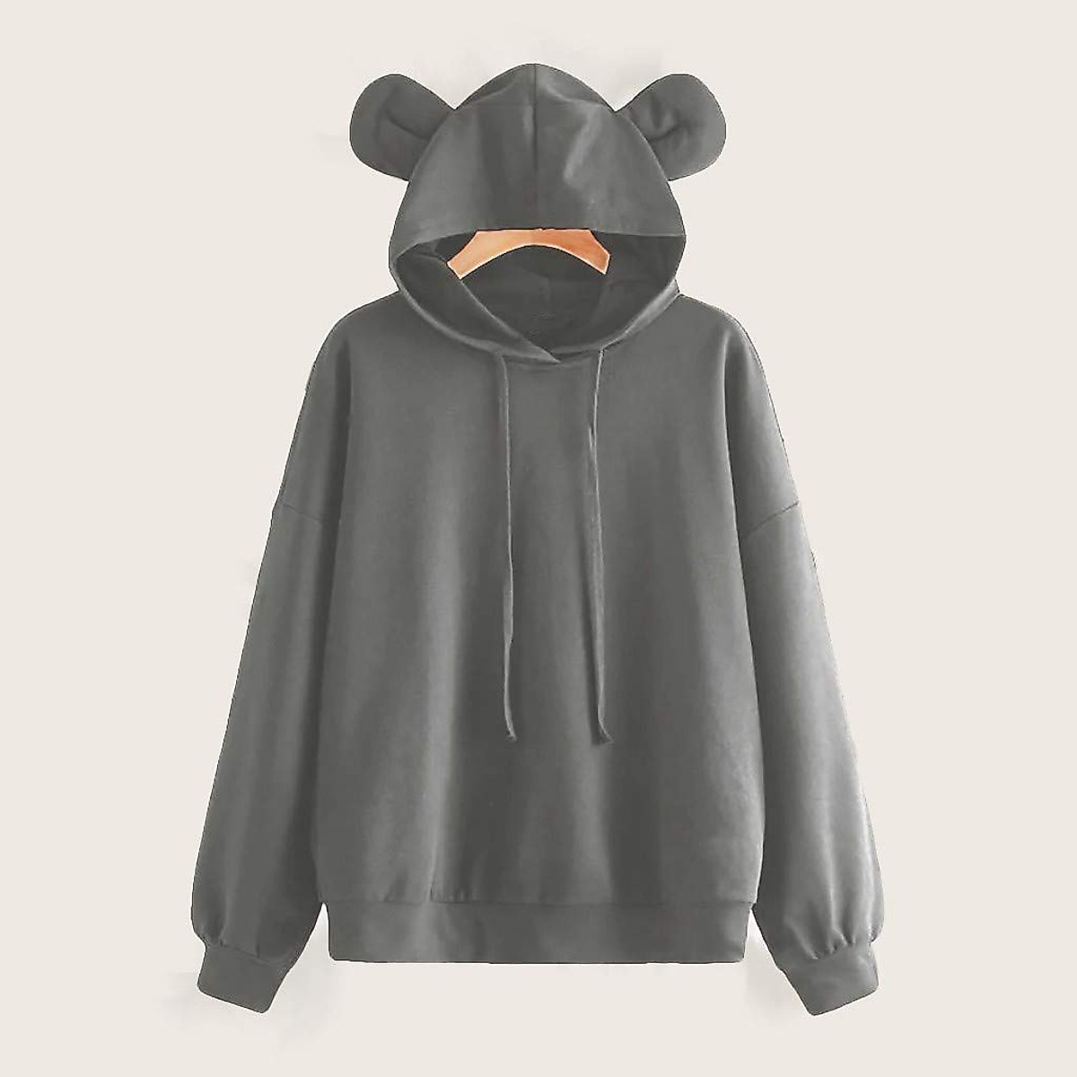 Womens Casual Hooded Sweatshirt Loose Drawstring Pullover Hoodies Long Sleeve Solid Bear Ear Sweatshirt Tops