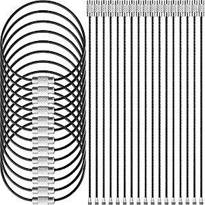 Tuanse 200 Pcs Stainless Steel Wire Keychains Cable Black Key Rings Luggage Tag Loops Key Keeper 4 mm Twist Barrel (5.91 Inch Long)
