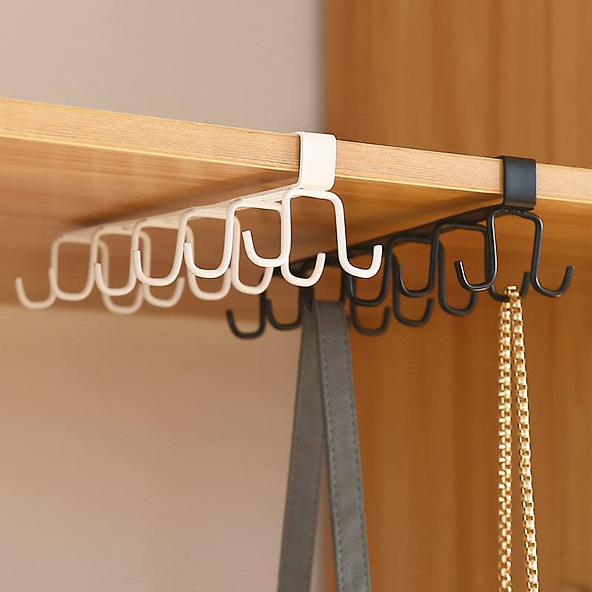 Kitchen Cabinet Mug Hook Hanging Cup Holder Multifunction Double-Row Household Wall Bathroom Organizer Storage Rack (White)