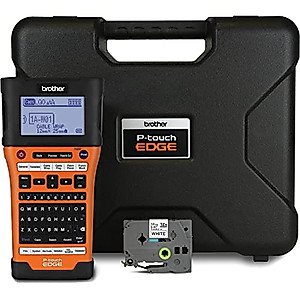 Brother PT-E500 Handheld Industrial Label Printer with PC Connectivity, Orange - 1.2" per Second Print Speed, up to 24mm Tape Size, 180 dpi, USB Interface, Auto Cut Labeling Tool with Carrycase