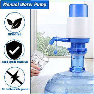 Blue Portable Manual Water Pump for 5 Gallon Bottle, Water Jug Dispenser Bottle Pump Drinking Water Pump with an Extra Short Tube and Cap, Hand Press Water Cooler Dispenser for 2-6 Gallon
