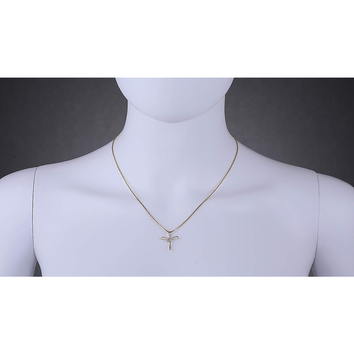 PEORA Genuine Diamond Cross Pendant for Women in 14K Yellow Gold, Elegant Jewelry Design with 18 inch Chain