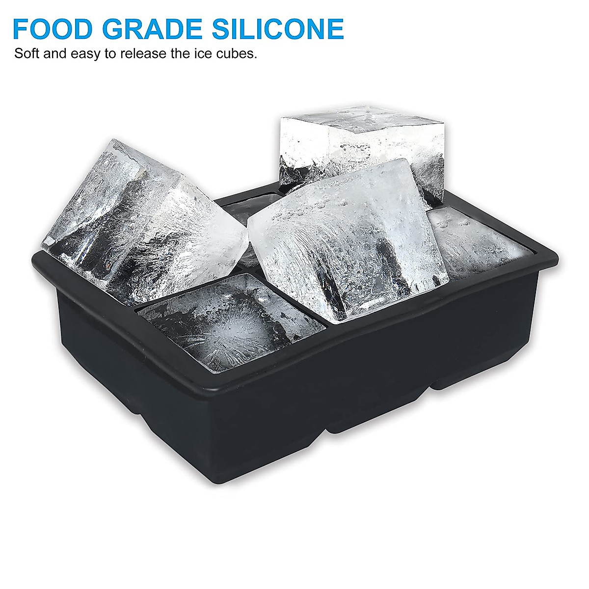 Helpcook Ice Cube trays(set of 2), Silicone Sphere Ice Ball Maker with Lid and Large Square Ice Cube Molds for Whiskey Ice and Cocktails, Food Grade Silicone, Reusable and BPA-Free