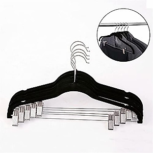10 Pack Velvet Skirt Hangers with Clips, Velvet Pants Hangers for Suits, Trouser , Skirts, Coat, Dresses, 360 Degree Swivel Hook (Black)