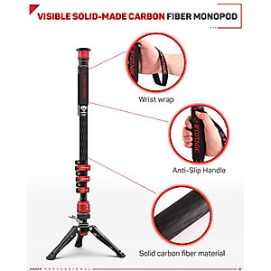 IFOOTAGE Cobra 3 Carbon Fiber Monopod with Pedal, 71" Professional Monopod for Cameras, Portable Travel Monopod with Feet, Max Load 17.64 lbs, Compatible with Sony Canon Nikon DSLR Camera, C180F-P