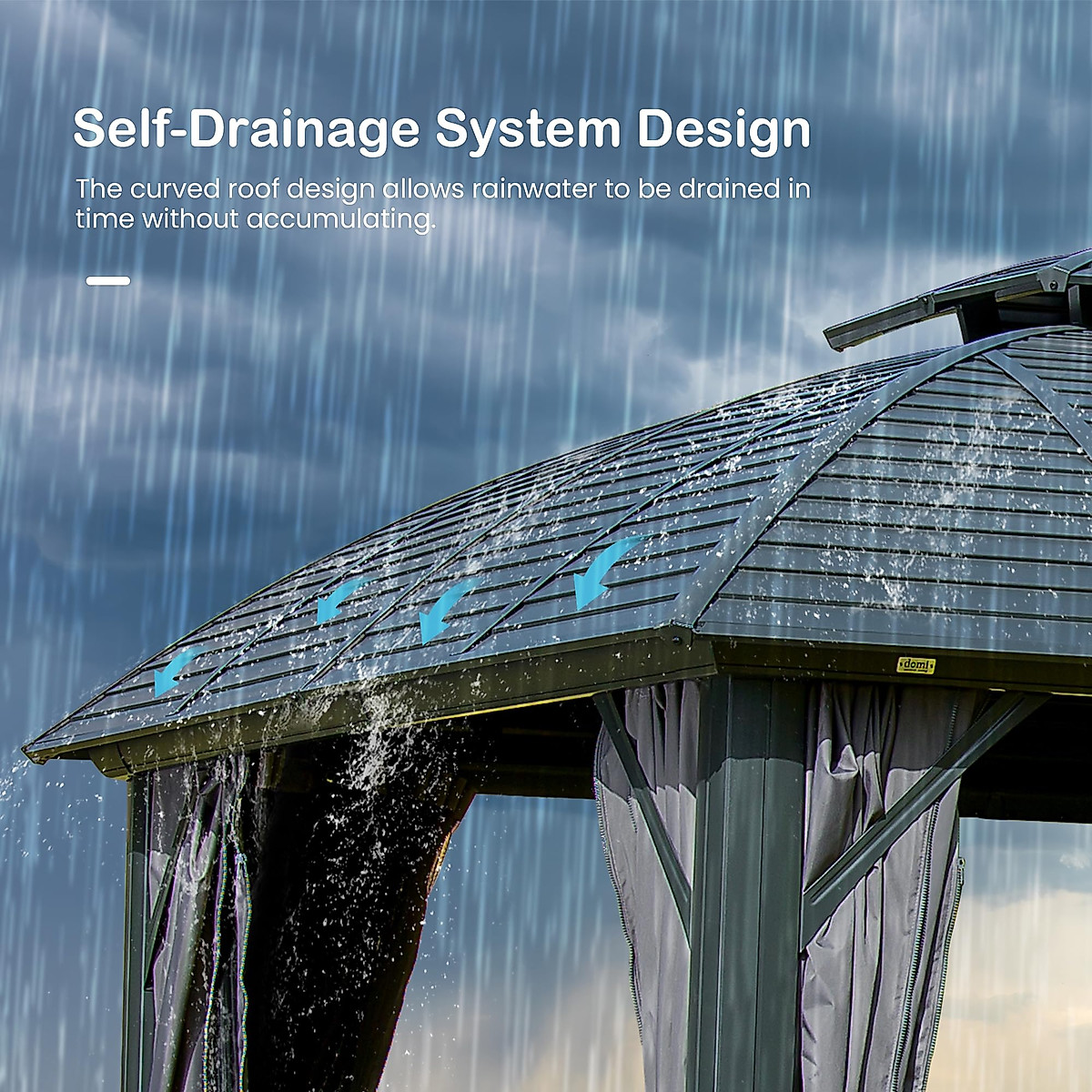 10' x 12' Hardtop Gazebo Outdoor Aluminum Gazebo Arc Grill for Patios Deck Backyard,Galvanized Steel Double Roof,Curtain&Netting by domi outdoor living