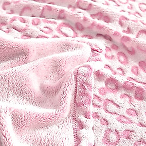 Pleasant Boulevard | Leopard Throw Blanket Fleece, Premium Lightweight Cozy Warm Plush Microfiber Bedspread for Couch Sofa and Bed (Pink, Throw (50 x 60 inches))