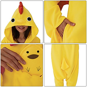 GONAAP Unisex Animal Onesie Plush One Piece Pajamas Cosplay Yellow Chicken Onesie Costume(125, Yellow Chicken)