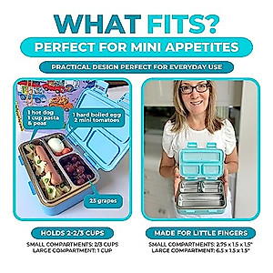 kinsho Stainless Steel Lunch Box for Baby or Toddlers Boys Girls, Insulated Mini Bento, 3 Eco Metal Portion Sections Leakproof Lid, Pre-School Daycare Lunches, Kids Spill-Proof Snack Container, Green