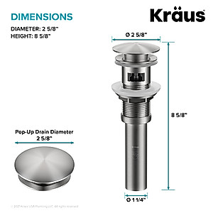 KRAUS Pop-Up Drain for Bathroom Sink with Overflow in Spot-Free Stainless Steel, PU-11SFS
