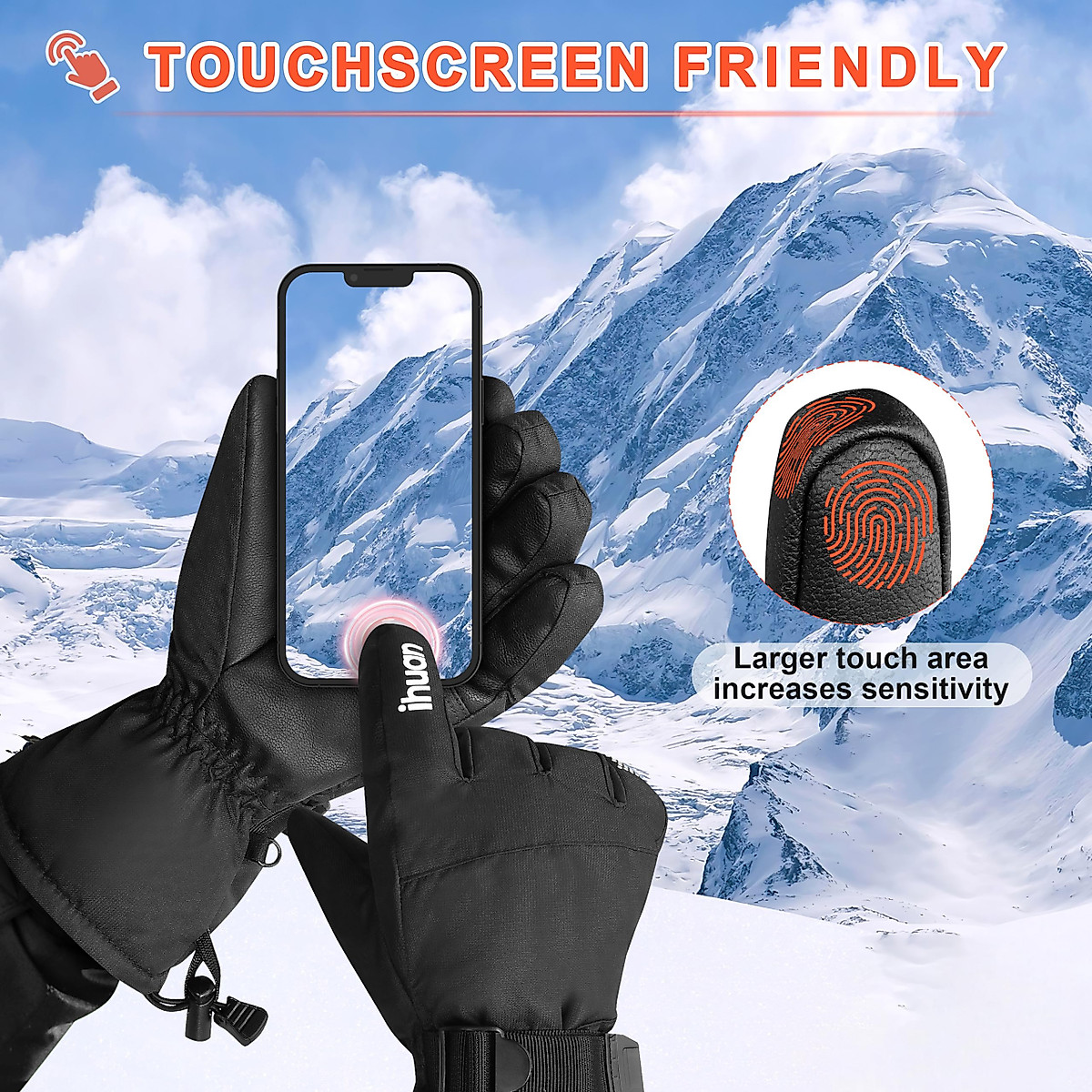 ihuan Winter Ski Snowboard Gloves Men Women - Cold Weather Gloves Touchscreen Fingers, Waterproof Snow Snowboarding Gloves…