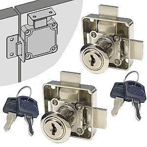Cabinet Double Door Lock Cabinet Drawer Lock Safety Lock [Keyed Alike] Double Latch Door Lock [Mounted on Left Side Door]. for (3/5"-/15mm -7/8"-/22mm) Door Panels (2 Pack)